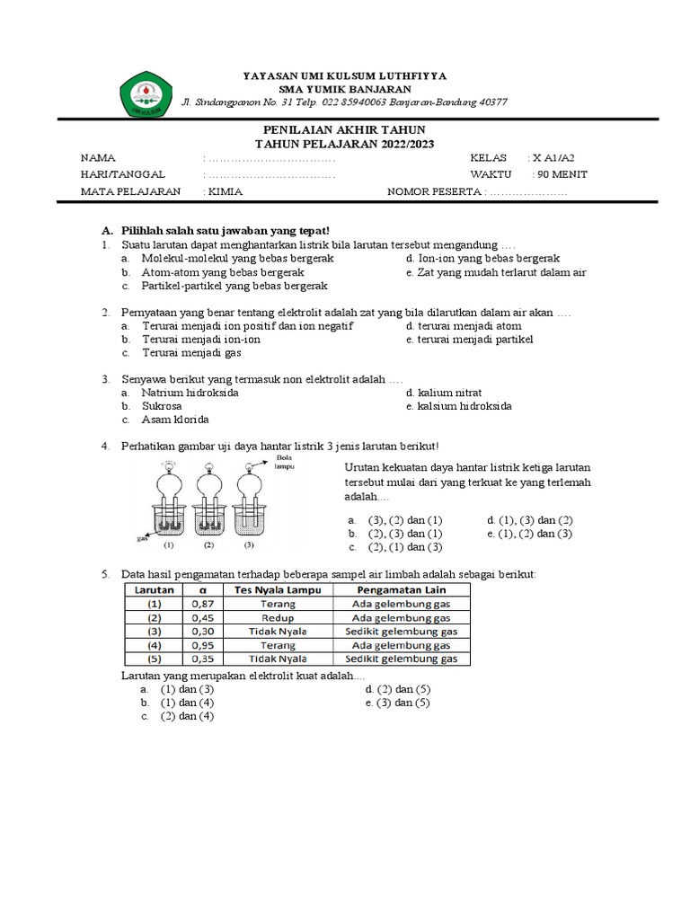 Pat Genap Kimia X 2223 | PDF