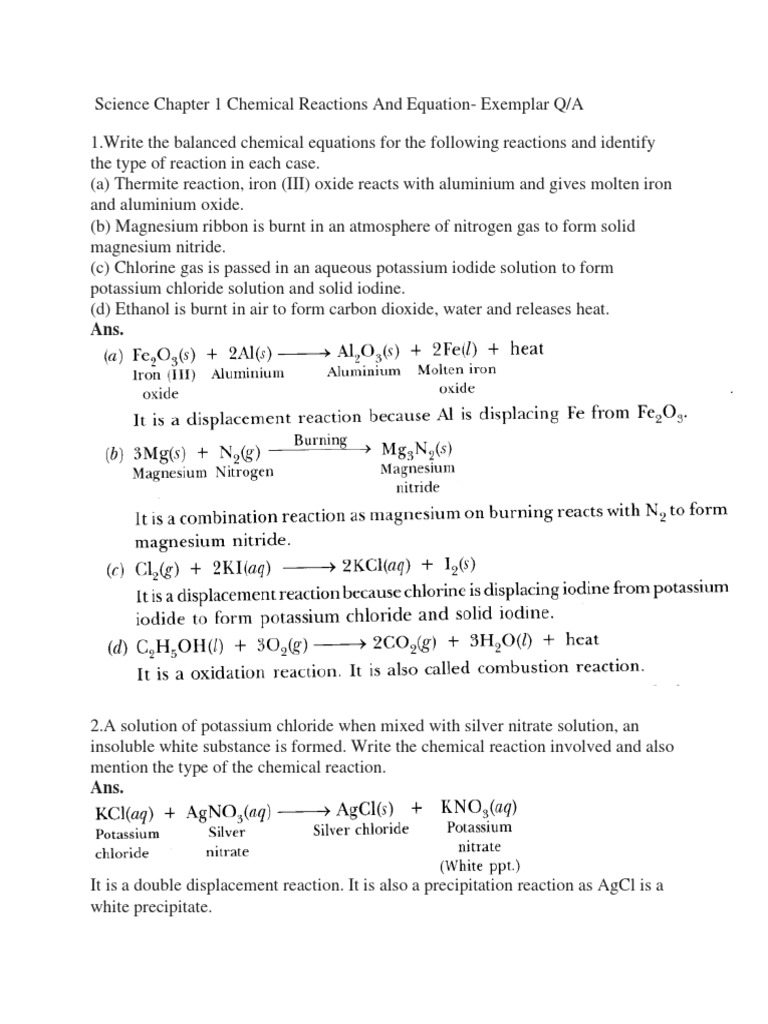 Exemplar - Questions With Answer. | PDF | Chemical Reactions | Chlorine