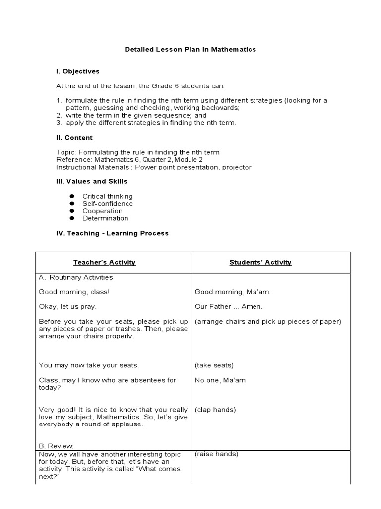 Detailed Lesson Plan | PDF | Numbers | Multiplication