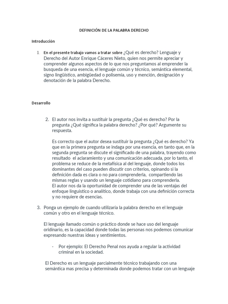 Definición de La Palabra Derecho | PDF | Palabra | Lingüística