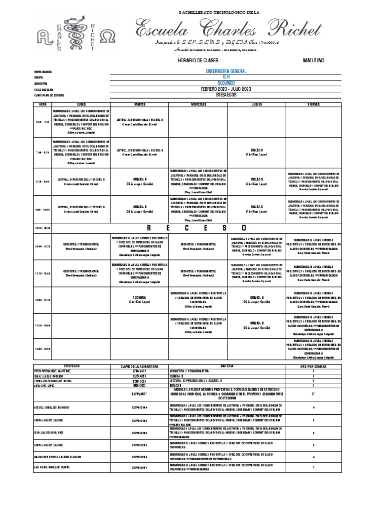 2°gh Horario de Clases | PDF | Cuidado de la salud | Especialidades Medicas
