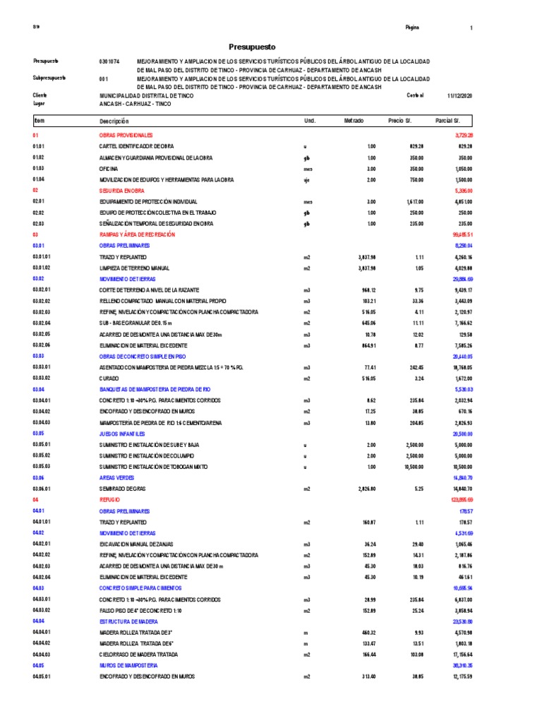 Presupuesto Arbol | PDF | Ingeniero civil | Ingeniería de Edificación