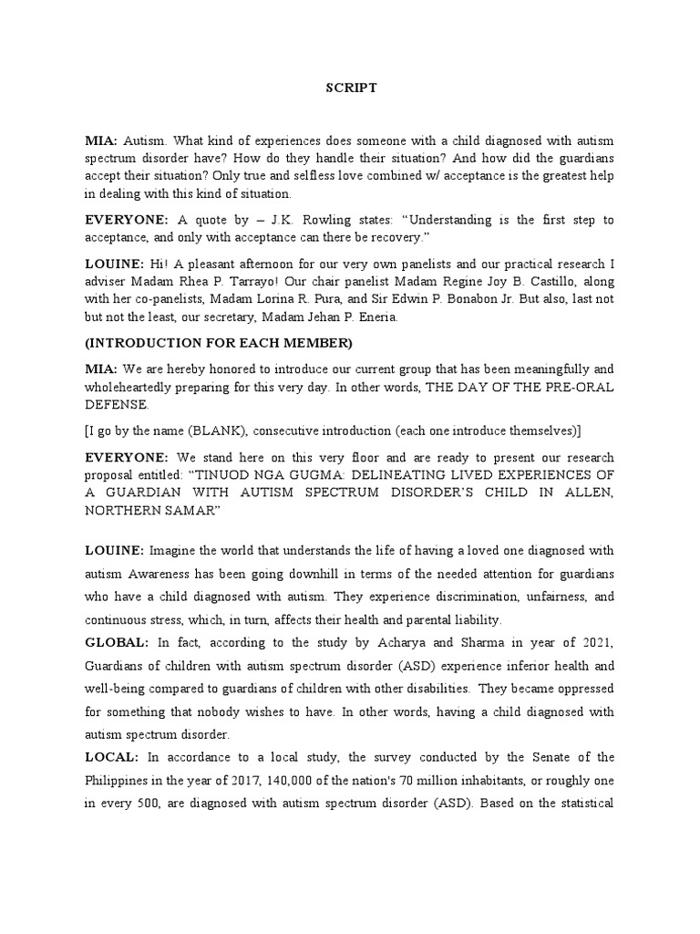 SCRIPT | PDF | Autism Spectrum | Mental Disorder