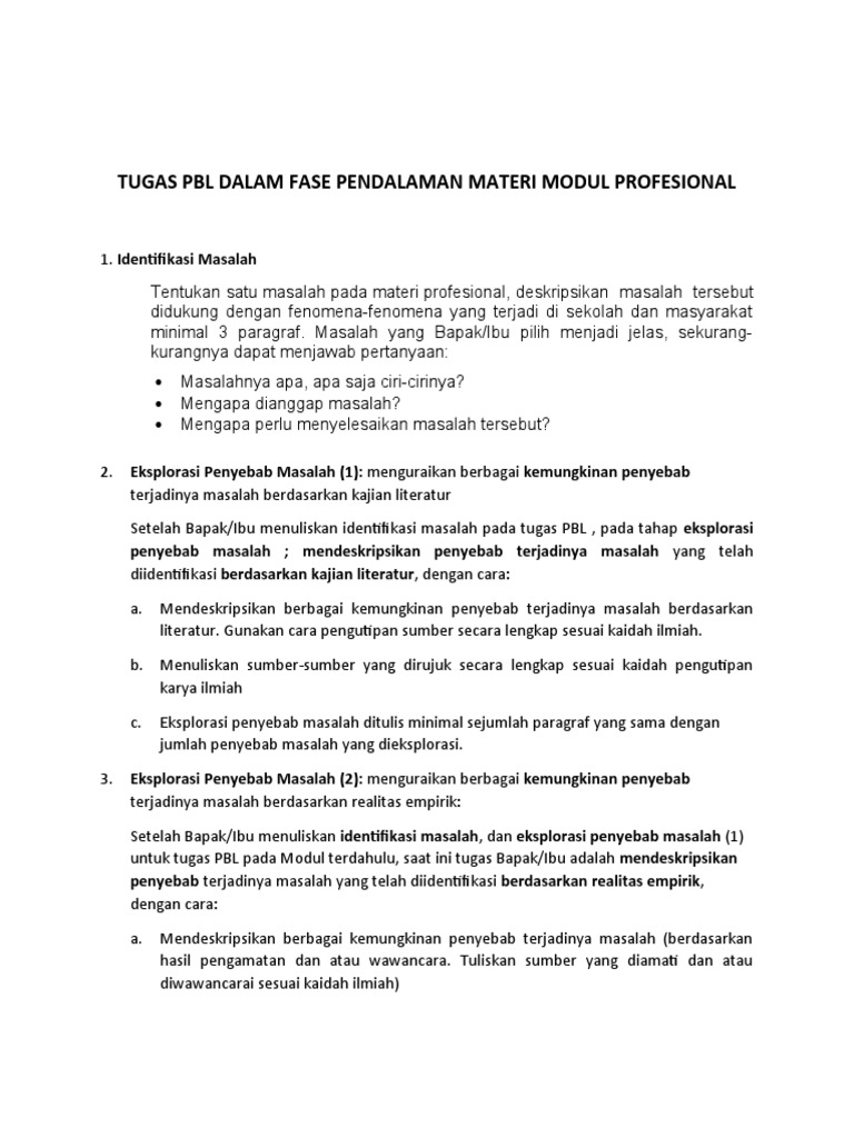 Panduan Tugas PBL untuk Guru | PDF
