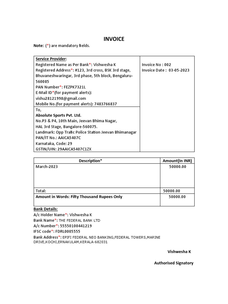 Invoice Format - Indian Consultants - Sportskeeda - April 2023 | PDF