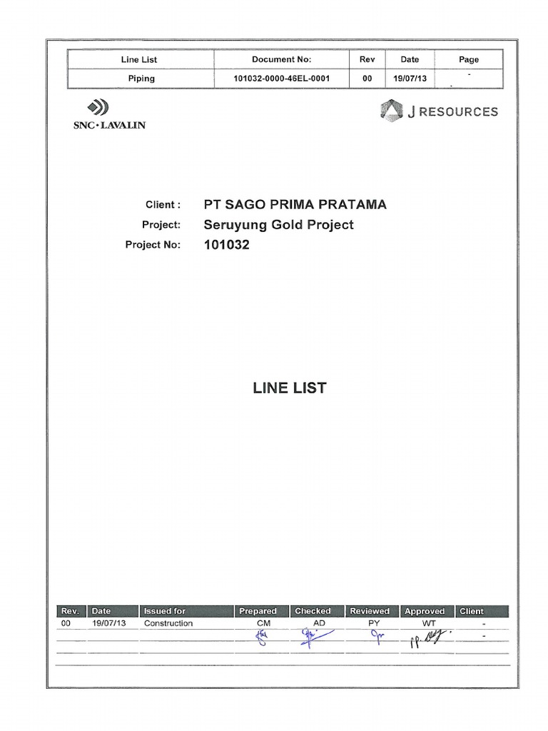 Seruyung Gold Project Piping Line List | PDF | Pump | Elution