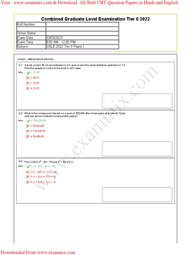 SSC CGL Tier 2 (Mains) Question Paper 3 March 2023 in English | PDF ...