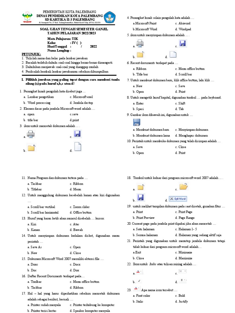 SOAL UTS KLS 4 SMT1 2021 revisi | PDF