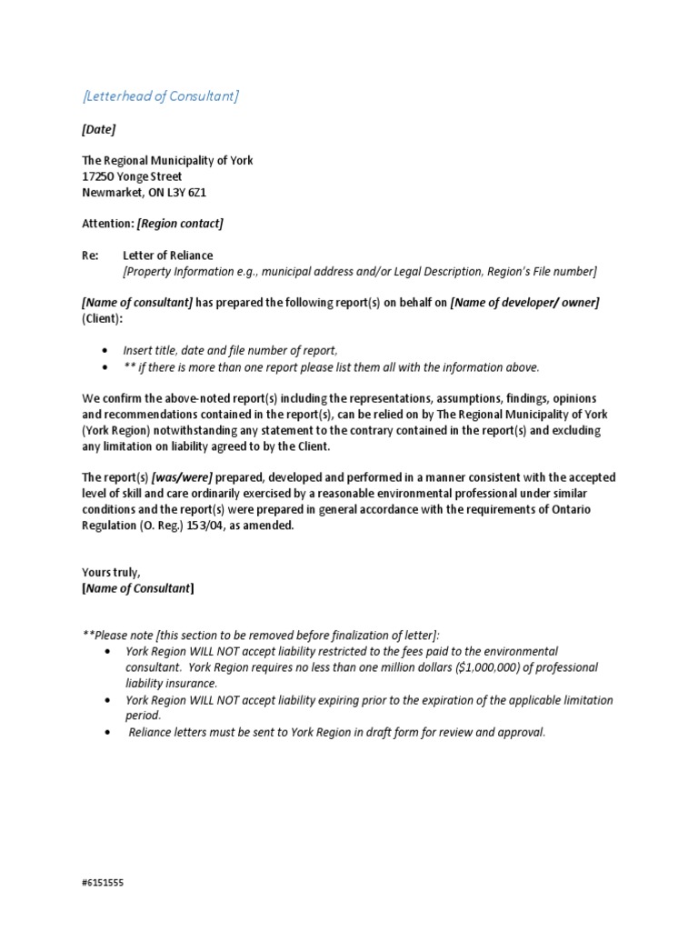 Template Reliance Letter | PDF