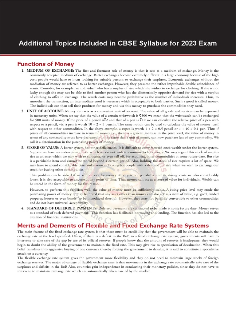 Must Do Content For Eco-XII Exam-2023 | PDF | Money | Exchange Rate