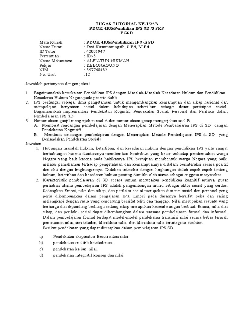 TT 2 Pendidikan IPS SD Absen 12 | PDF