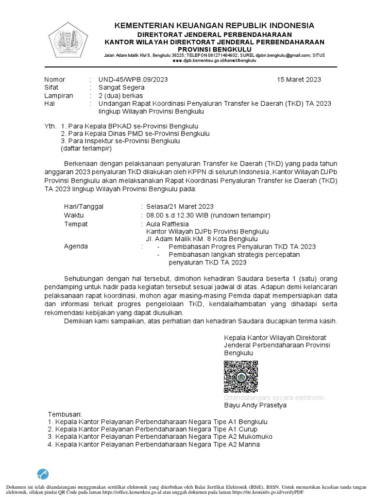 Undangan Rakor TKD 21 Maret 2023 - Pemda | PDF