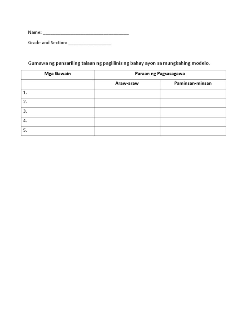 Talaan NG Paglilinis NG Bahay | PDF