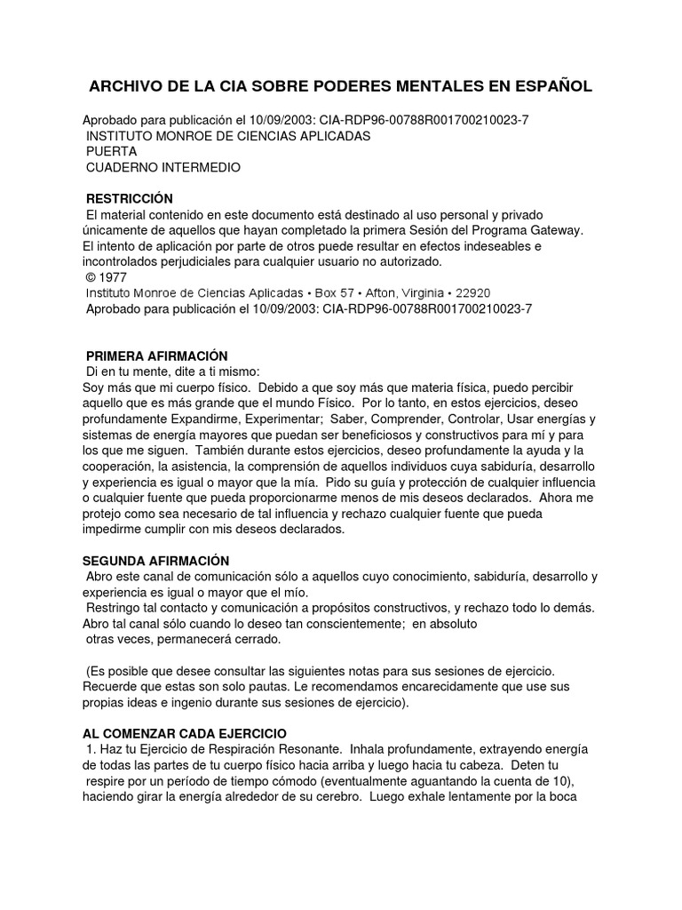 Archivo de La CIA Español | PDF | Respiración | Mente