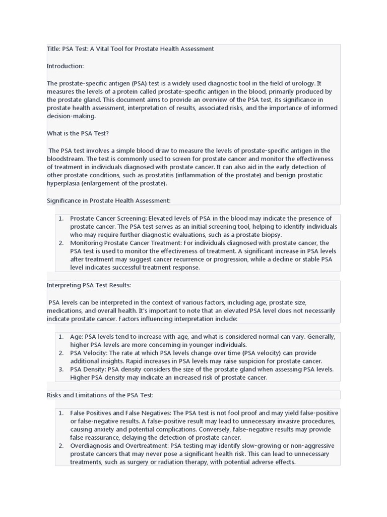 Psa Test | PDF | Prostate Specific Antigen | Prostate Cancer