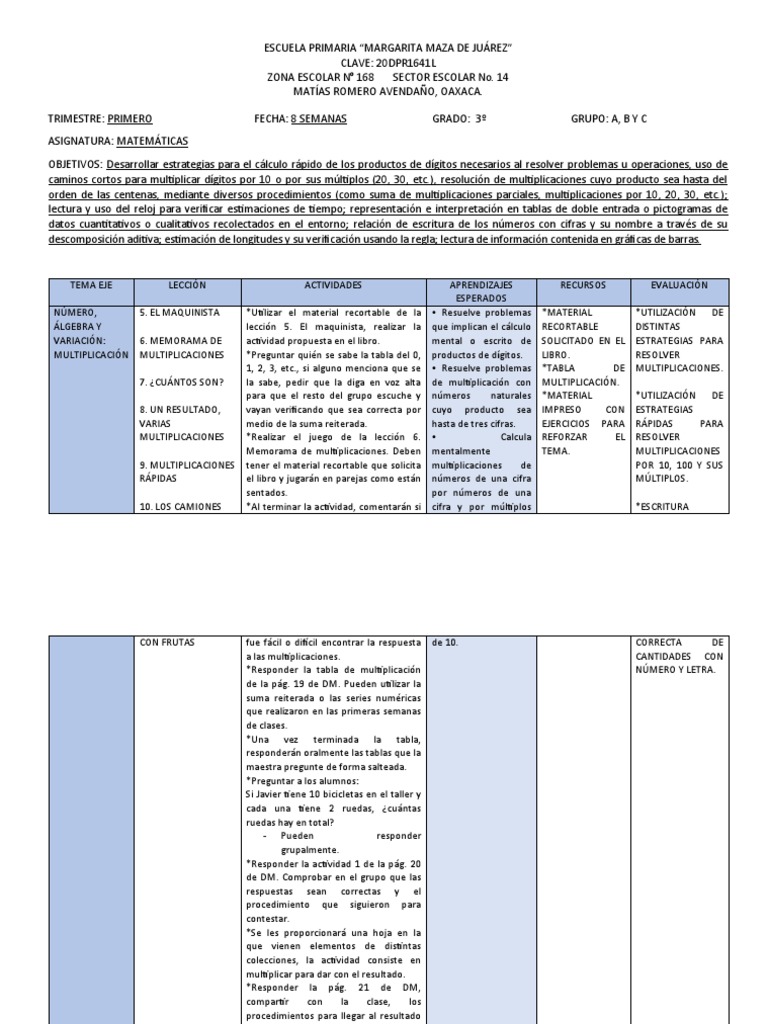 Planeación de Matemáticas Tercer Grado | PDF | Hora | Reloj