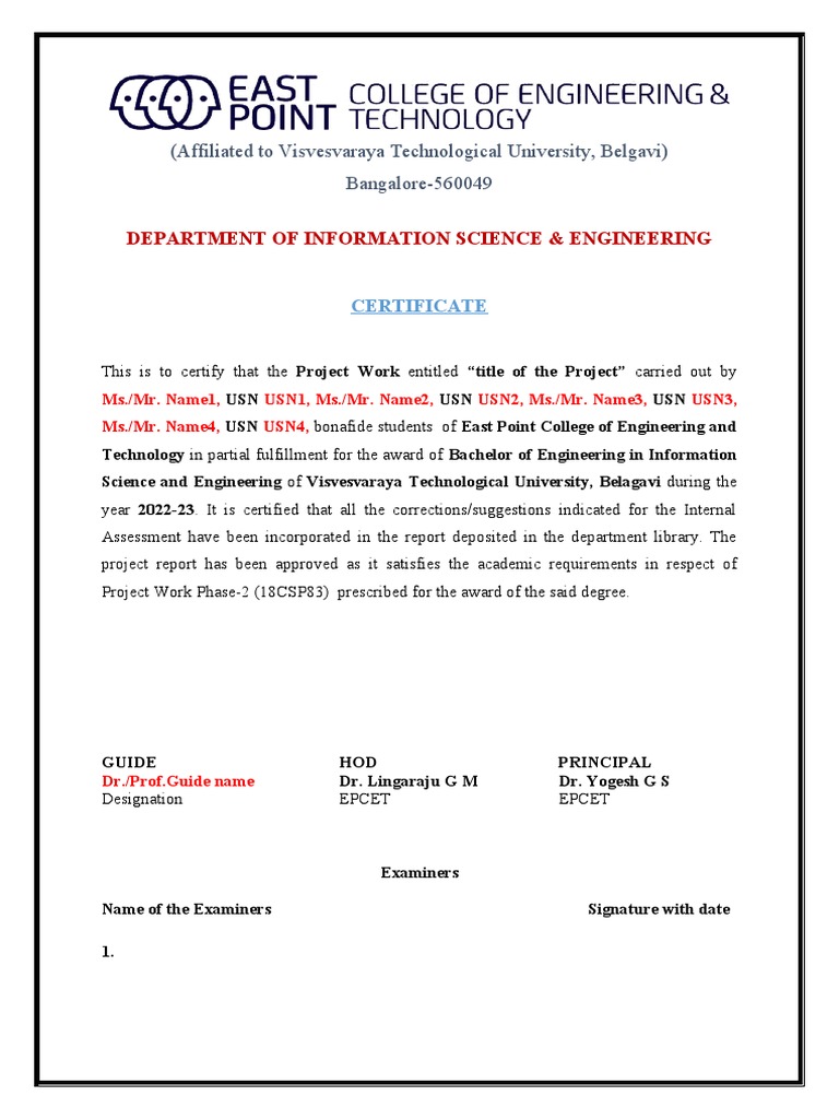 Project Format Certificate | PDF