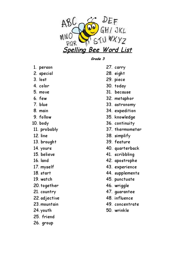 Gr3 Spelling Bee Word List 1 | PDF Gr3 Spelling Bee Word List 1 | PDF