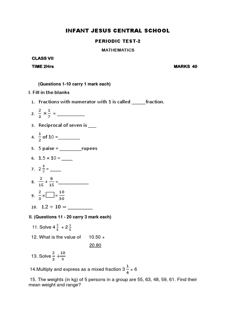 Question Paper STD 7 | PDF