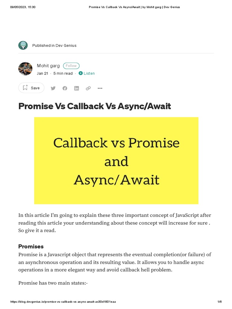 Promise Vs Callback Vs Async - Await - by Mohit Garg - Dev Genius | PDF | Callback (Computer ...