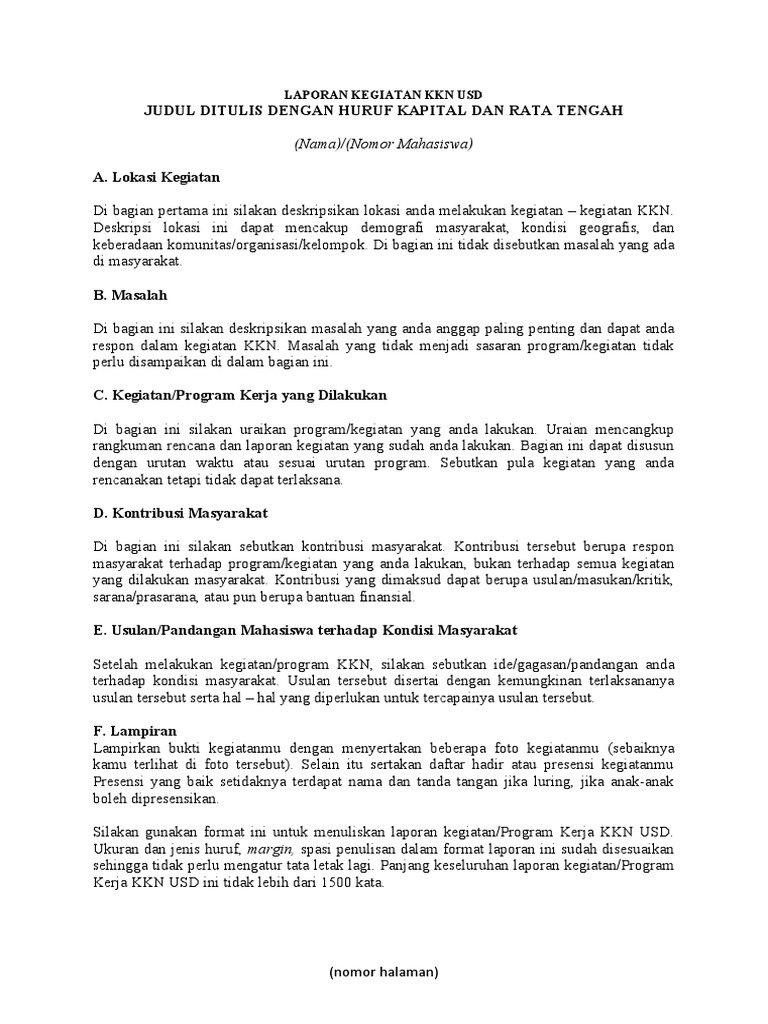 Format Laporan Kegiatan - Program Kerja KKN | PDF