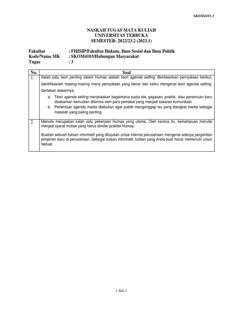 Soal Skom4103 tmk3 3 | PDF | Komputer