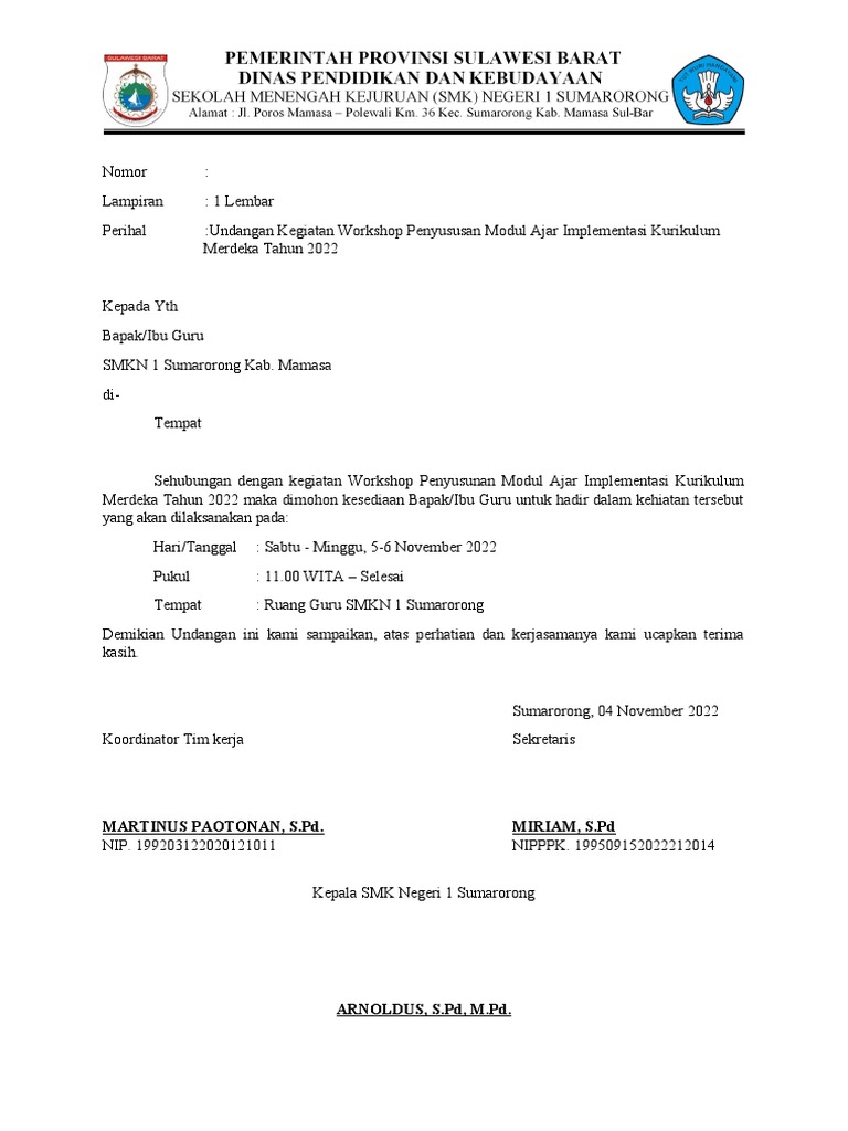 Surat Undangan Workshop | PDF