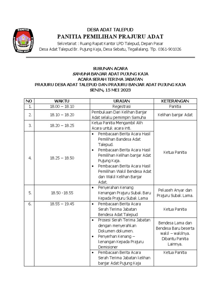 SUSUNAN ACARA Serah Terima Jabatan | PDF