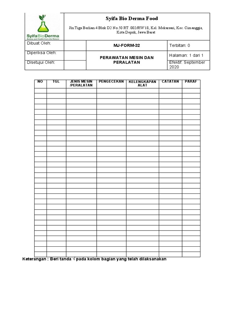 FORM-32-Formulir Perawatan Mesin Dan Peralatan | PDF
