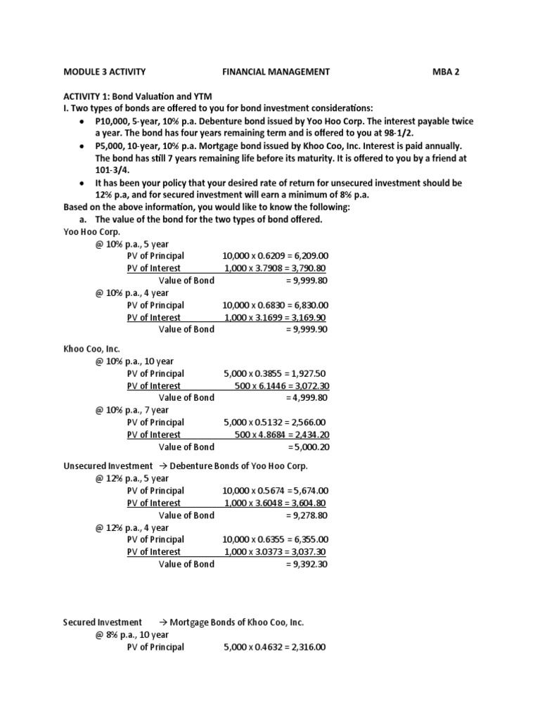 Module 3 Activity | PDF | Fixed Income | Debt