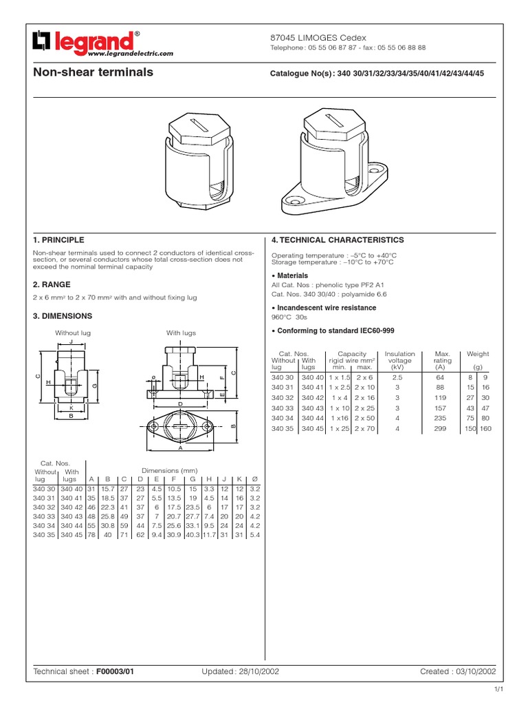 Non-Shear Terminals Specs Guide | PDF | Electrical Conductor ...
