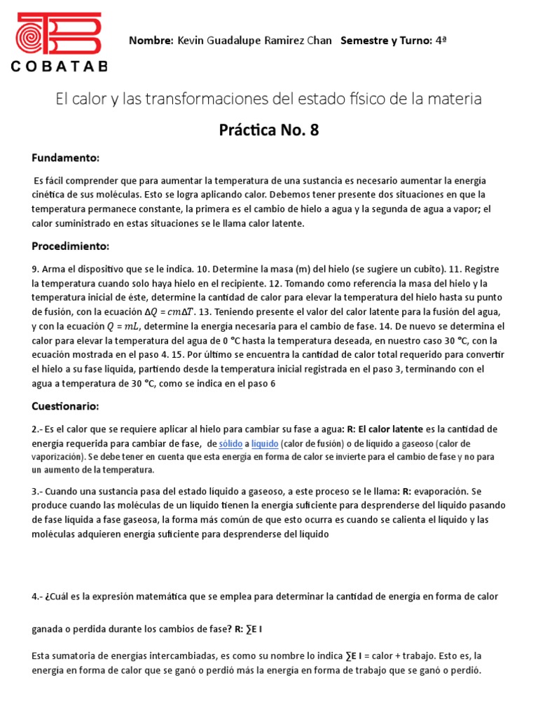 Practica. 8 | PDF | Calor | Calor latente