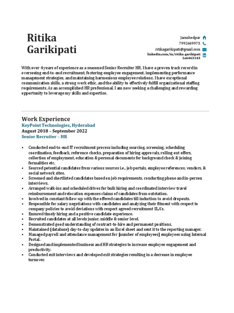 Resume Ritika Garikipati 4years | PDF | Recruitment | Employment