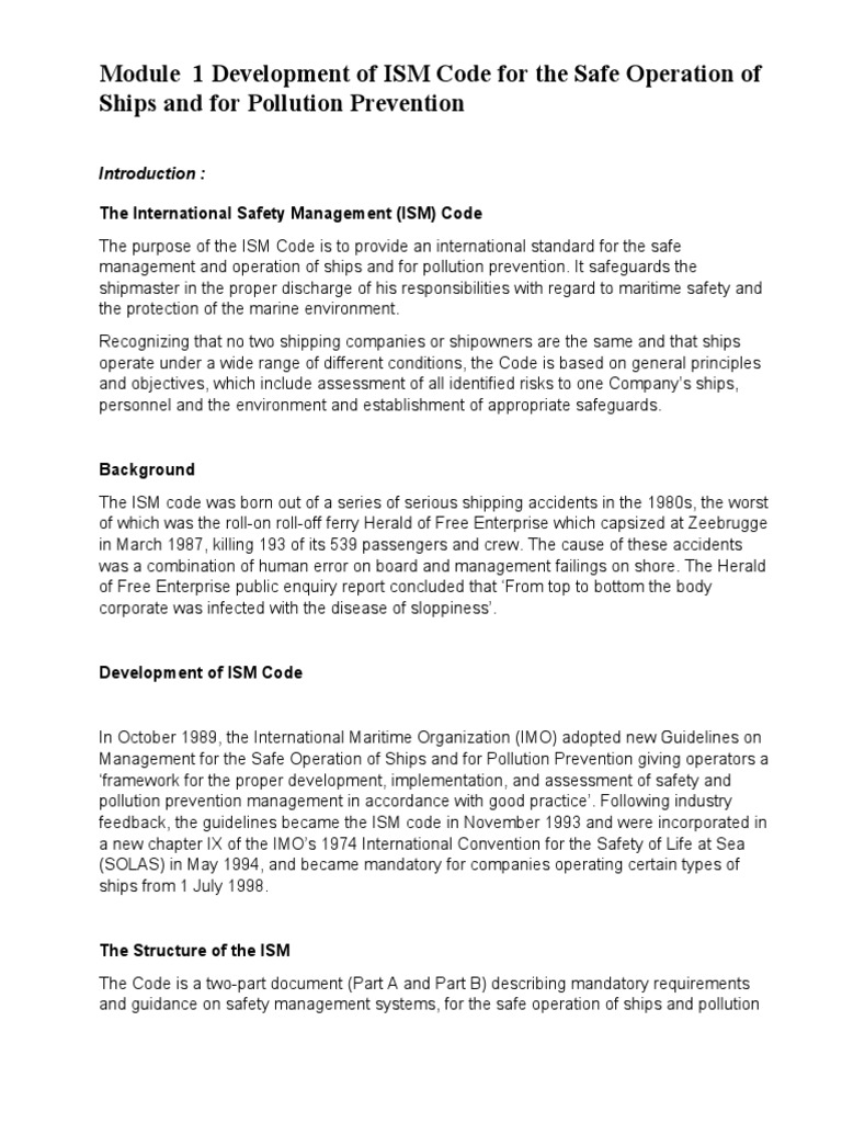 Development of the ISM Code | PDF | Shipping | Safety