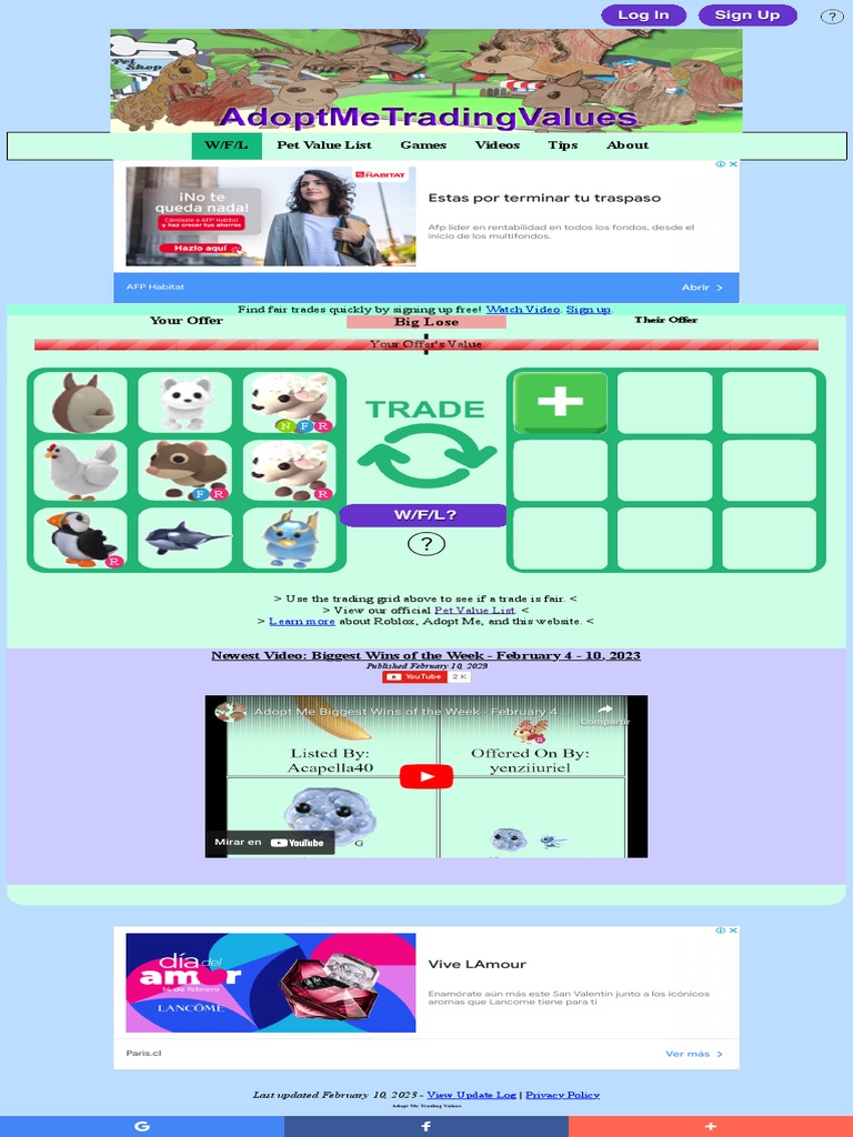 Roblox Adopt Me Trading Values - Win Fair Lose WFL 2 | PDF