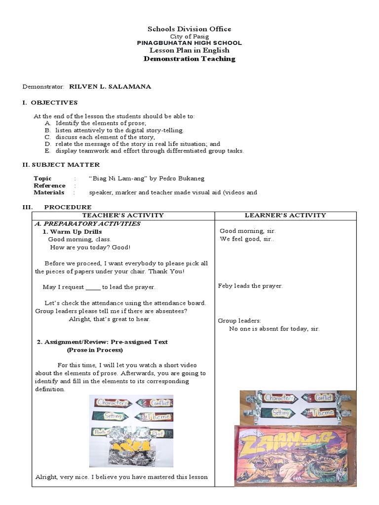 Biag Ni Lam-Ang Lesson Plan in English | PDF | Lesson Plan | Storytelling