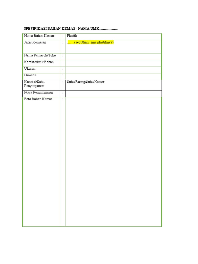 Contoh Spesifikasi Bahan Kemas | PDF