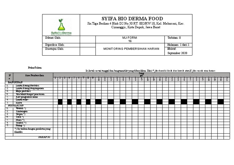 FORM-16-Formulir Monitoring Pembersihan Harian | PDF
