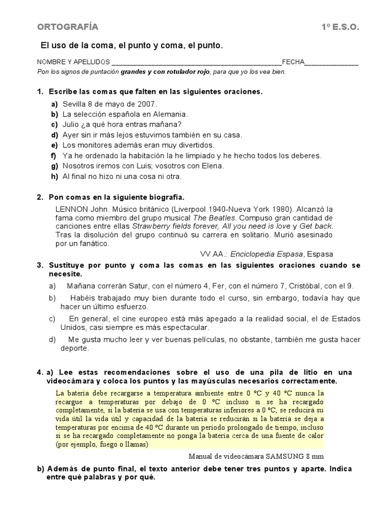 Ejercicios de Puntuación para Primaria | PDF