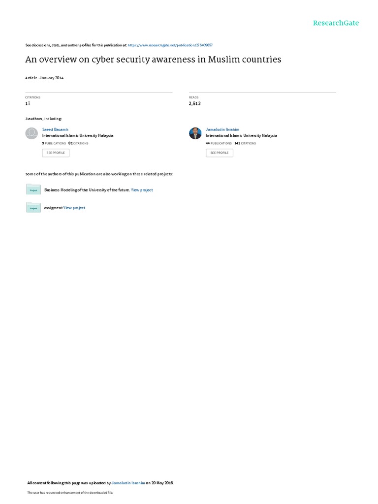 An Overview On Cyber Security Awareness in Muslim Countries: January ...