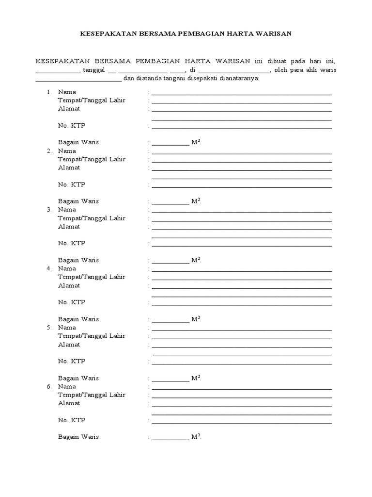 Kesepakatan Bersama Pembagian Harta Warisan | PDF