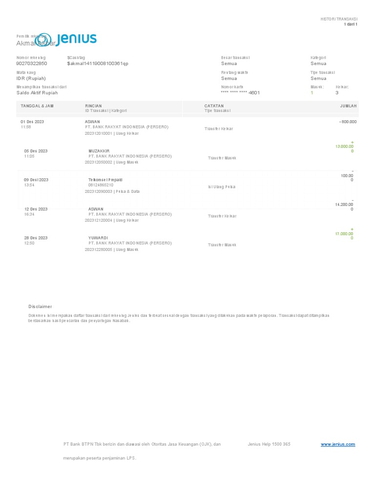 Jenius Main History DES 2023 | PDF