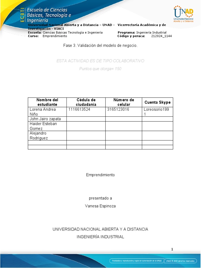 Plantilla Fase 3 - Validación Del Modelo de Negocio Unad | PDF ...