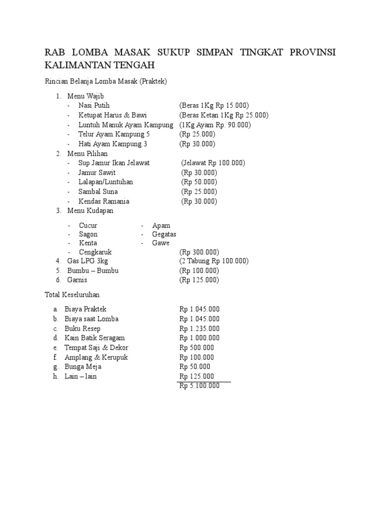 Rab Lomba Masak Sukup Simpan Tingkat Provinsi Kalimantan Tengah 1 | PDF