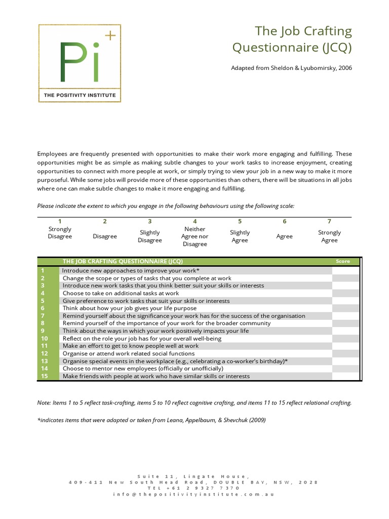 PI Job Crafting Questionnaire | PDF | Cognitive Psychology | Social ...