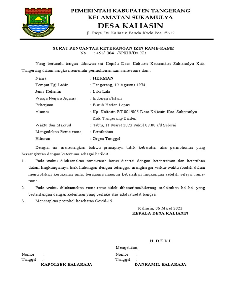 Surat Ket - Izin Rame-Rame | PDF
