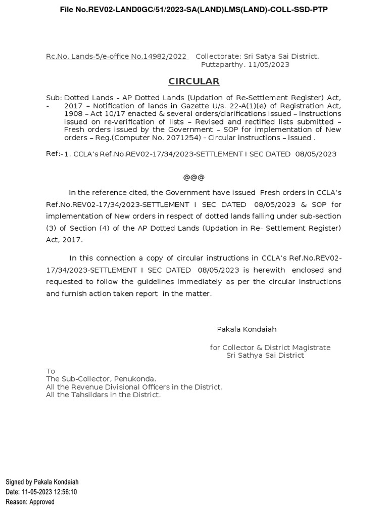 Circular Instructions On Dotted Lands From Ccla | PDF | Justice | Crime ...