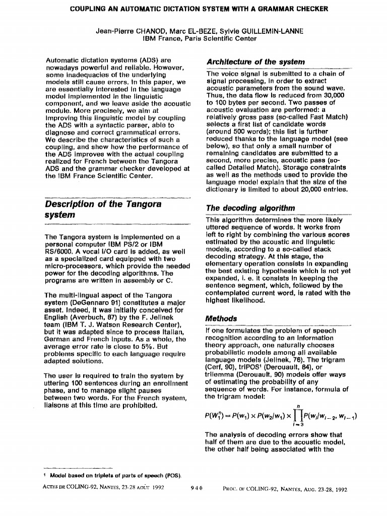 Description of The Tangora System | PDF | Parsing | Syntax