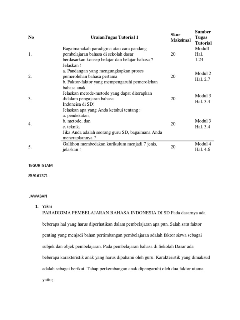 Soal TT1 Bahasa | PDF