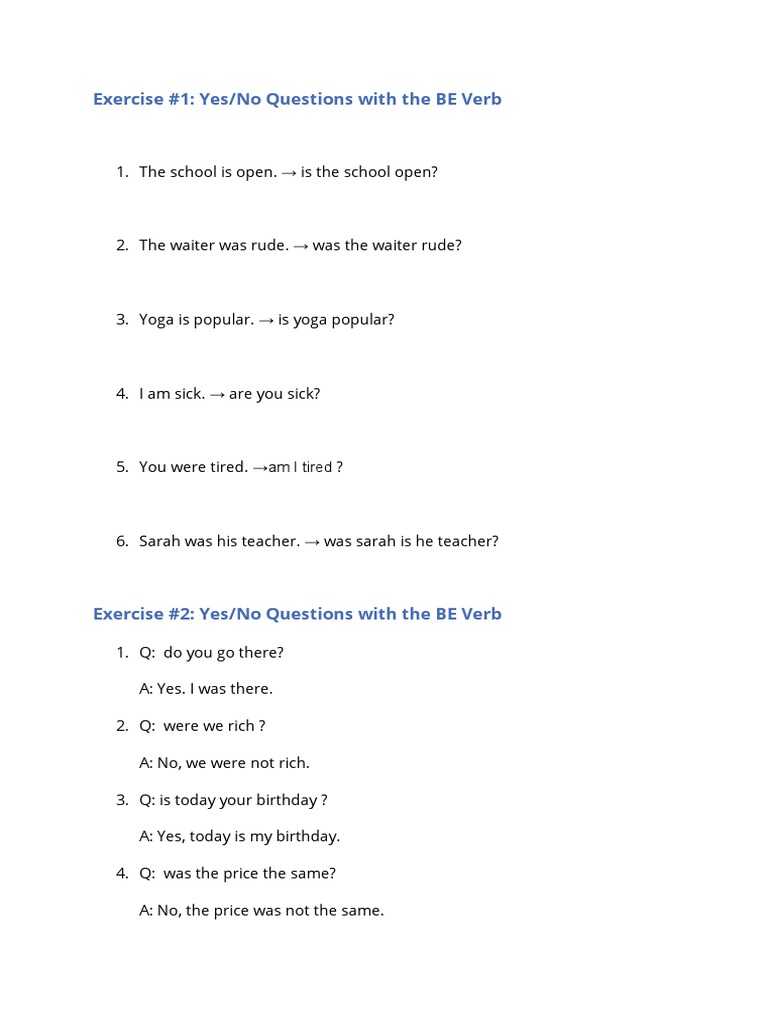 Yes or No Question Exercises | PDF